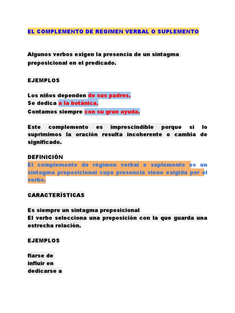 Complementos de Régimen Verbal | PDF | Artes del Lenguaje y Comunicación