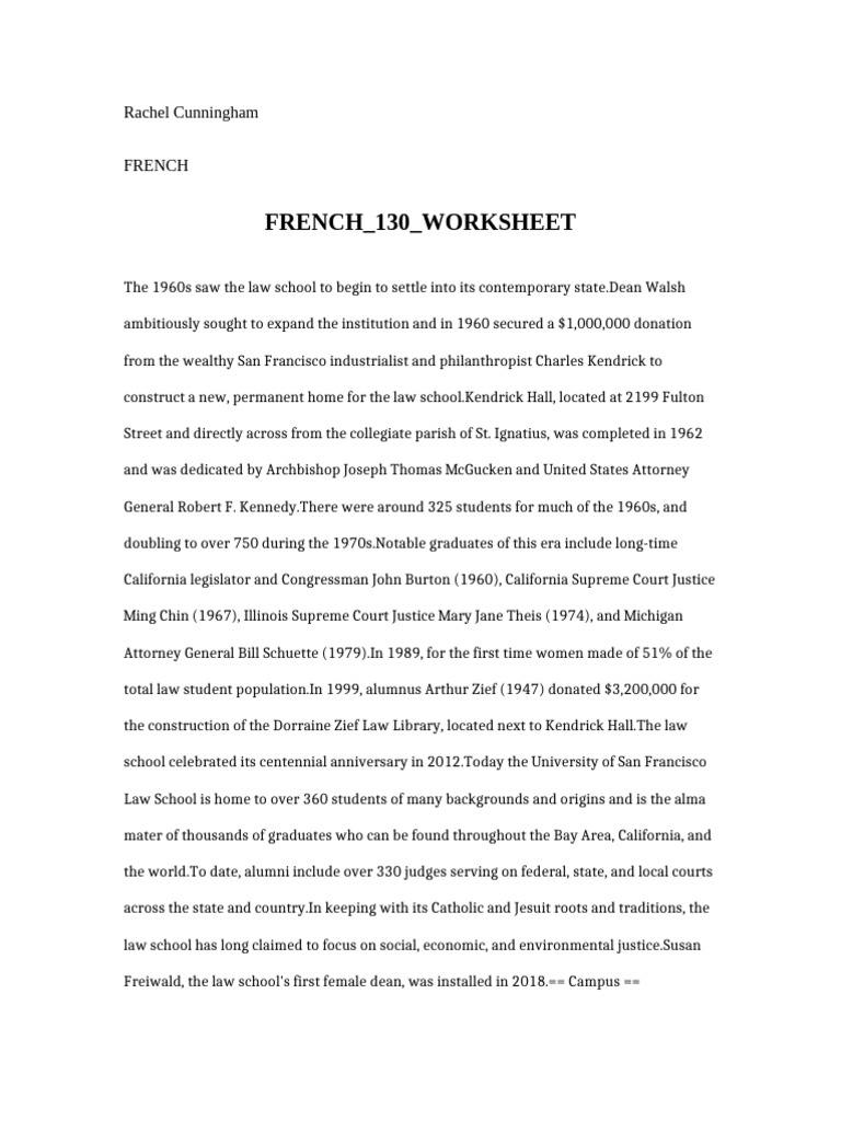 French 130 Worksheet | PDF