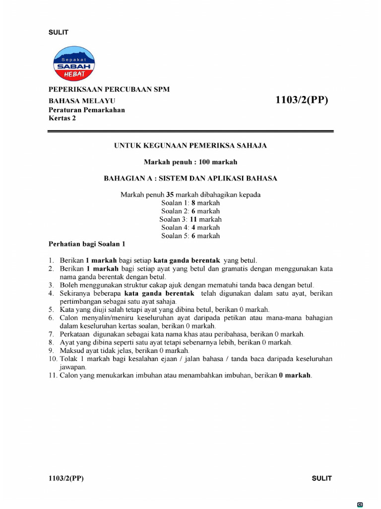 Skema-BM-K2-Sabah-2023 | PDF