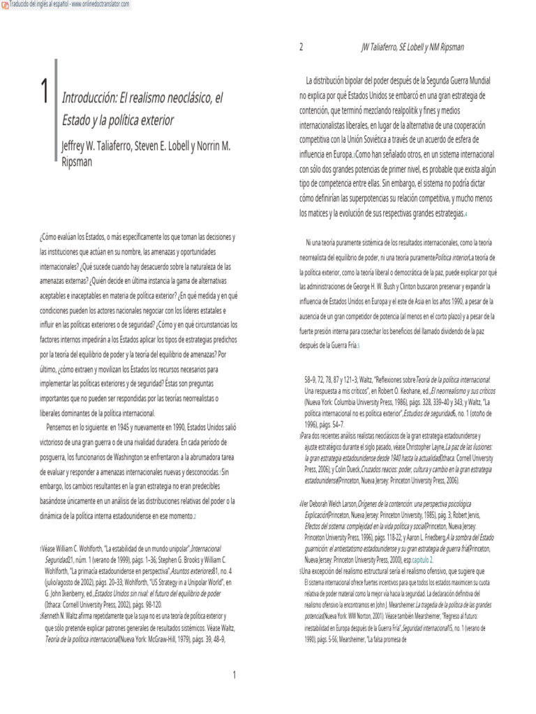 U 3 - Lobell (Introduction Neoclassical Realism) .En - Es | PDF
