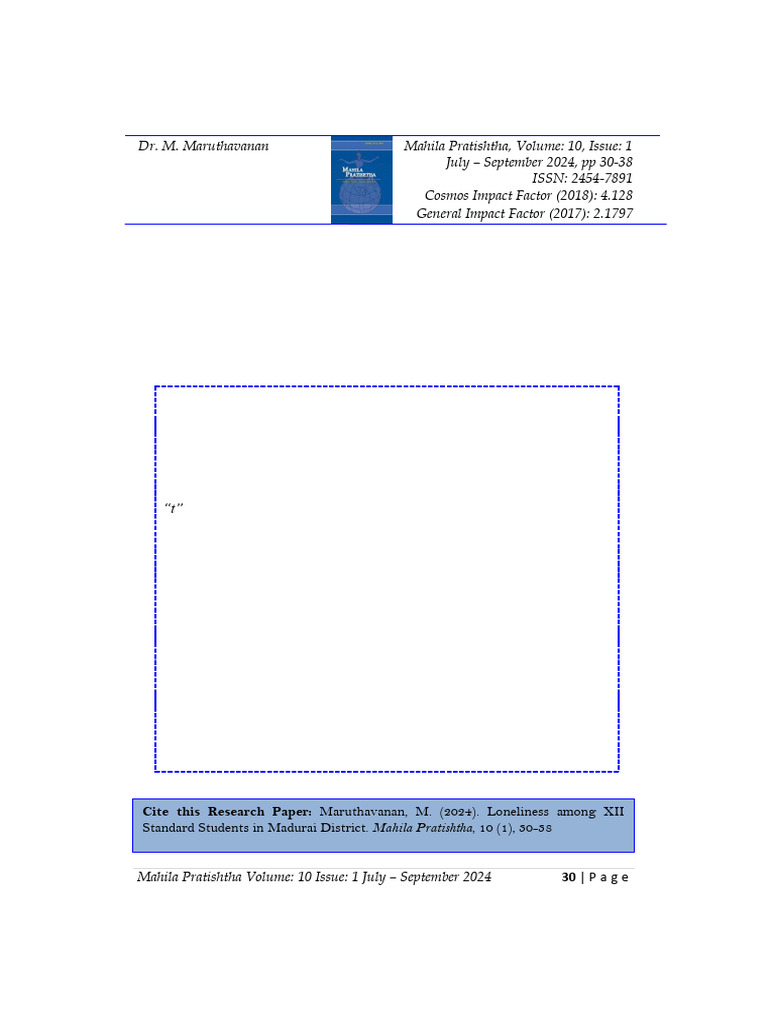 Loneliness Among XII Standard Students in Madurai District Dr. M ...