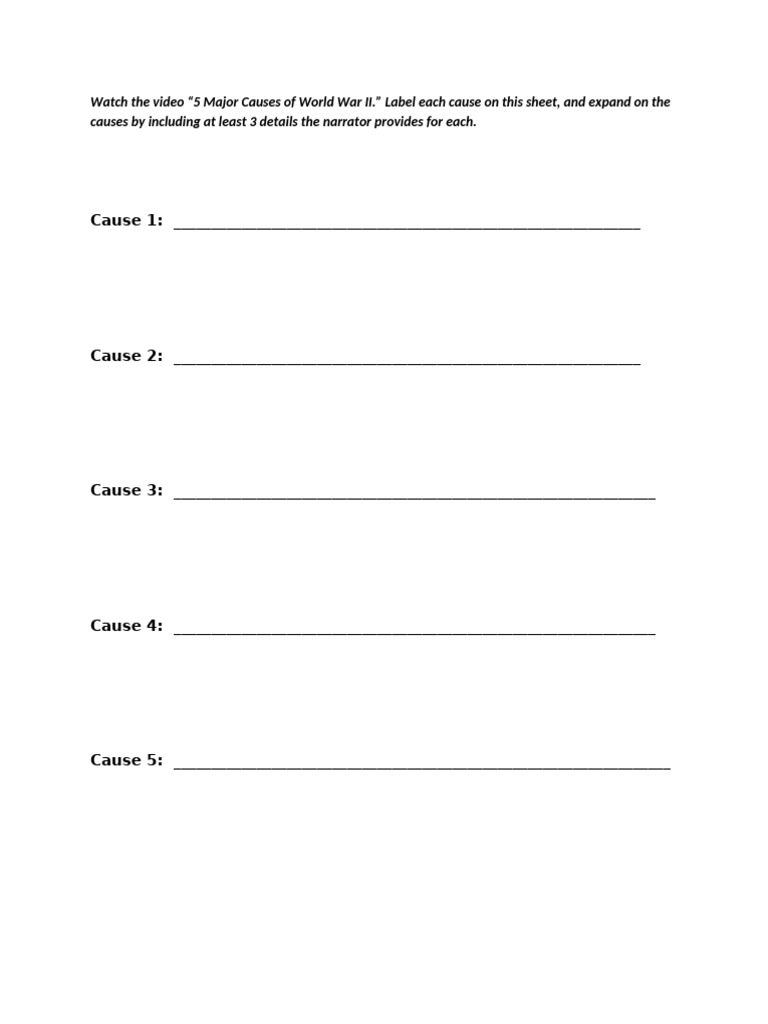 5 Major Causes of WW2 Graphic Organizer | PDF
