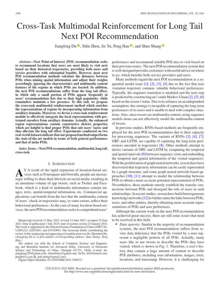 Cross-Task Multimodal Reinforcement For Long Tail Next POI Recommendation | PDF