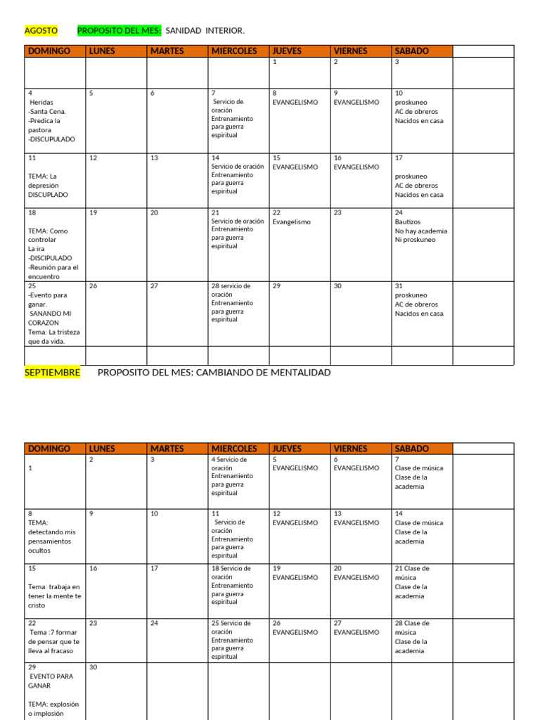 Calendario Agosto y Diciembre | PDF | Oración