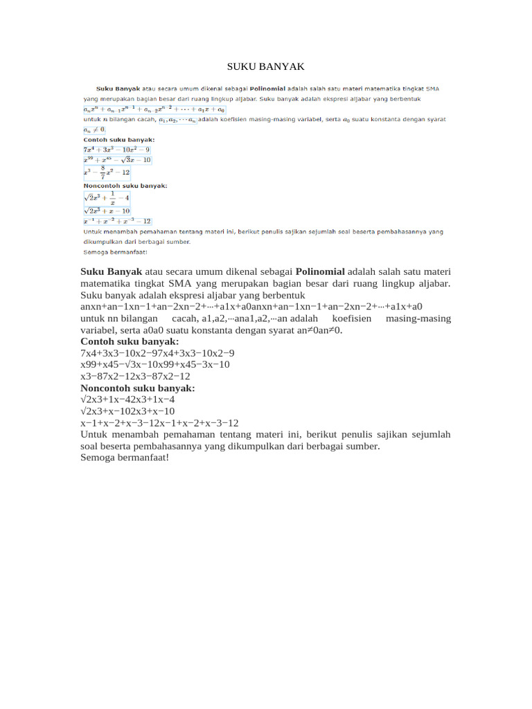 67 Suku Banyak Soal Jawab | PDF