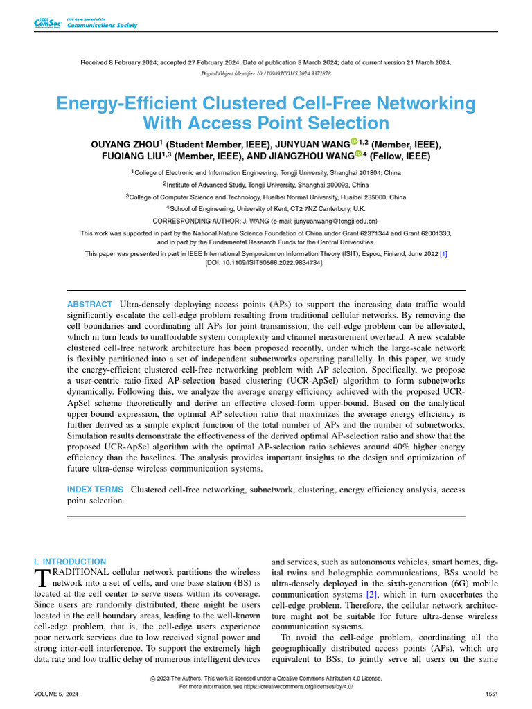 Energy-Efficient Clustered Cell-Free Networking With Access Point Selection | PDF