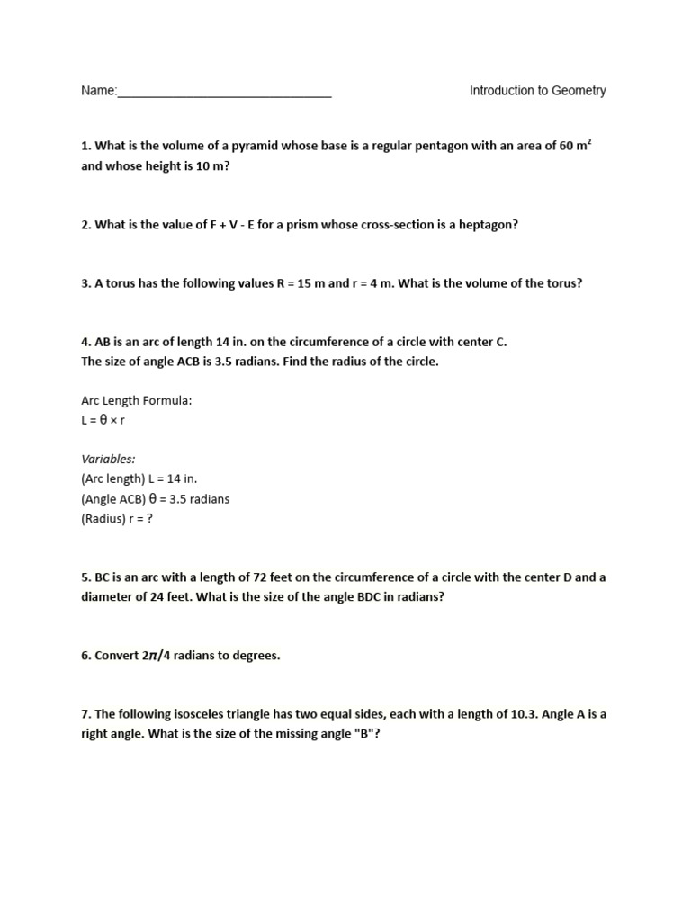 Geometry Worksheet Intro | PDF
