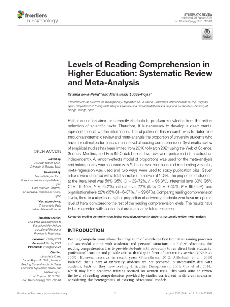 Levels of Reading Comprehension in Higher Education | PDF