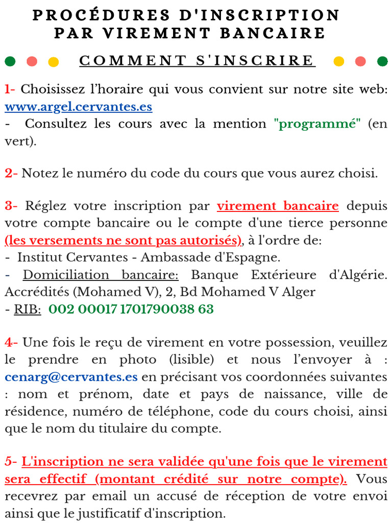 Procédure D'inscription Par Virement Bancaire | PDF