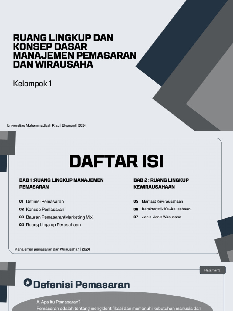 Ruang Lingkup Dan Konsep Dasar Manajemen Pemasaran Dan Wirausaha | PDF