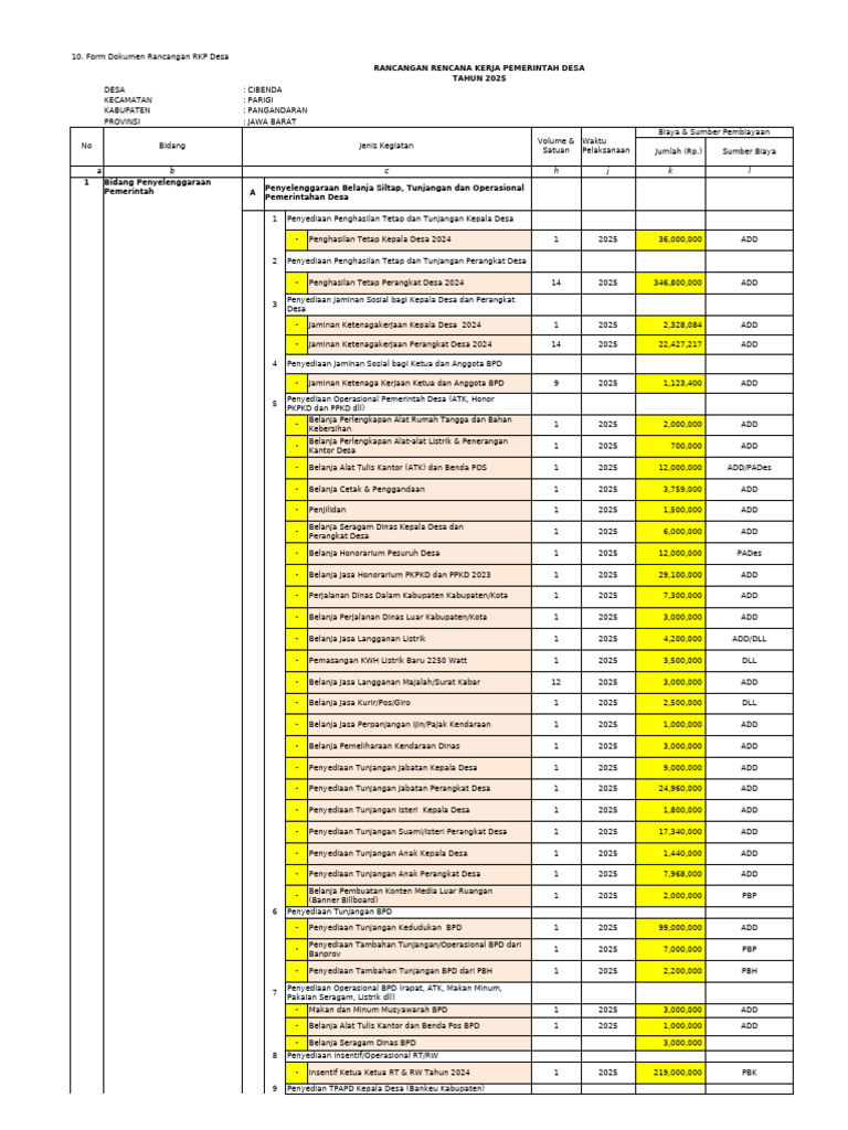 Form Dokumen Rancangan RKP Desa 2025 | PDF