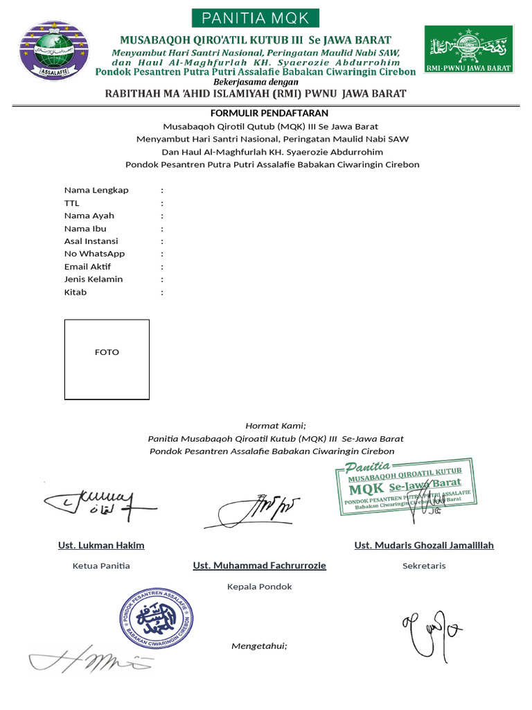 blank formulir mqk assalafie | PDF