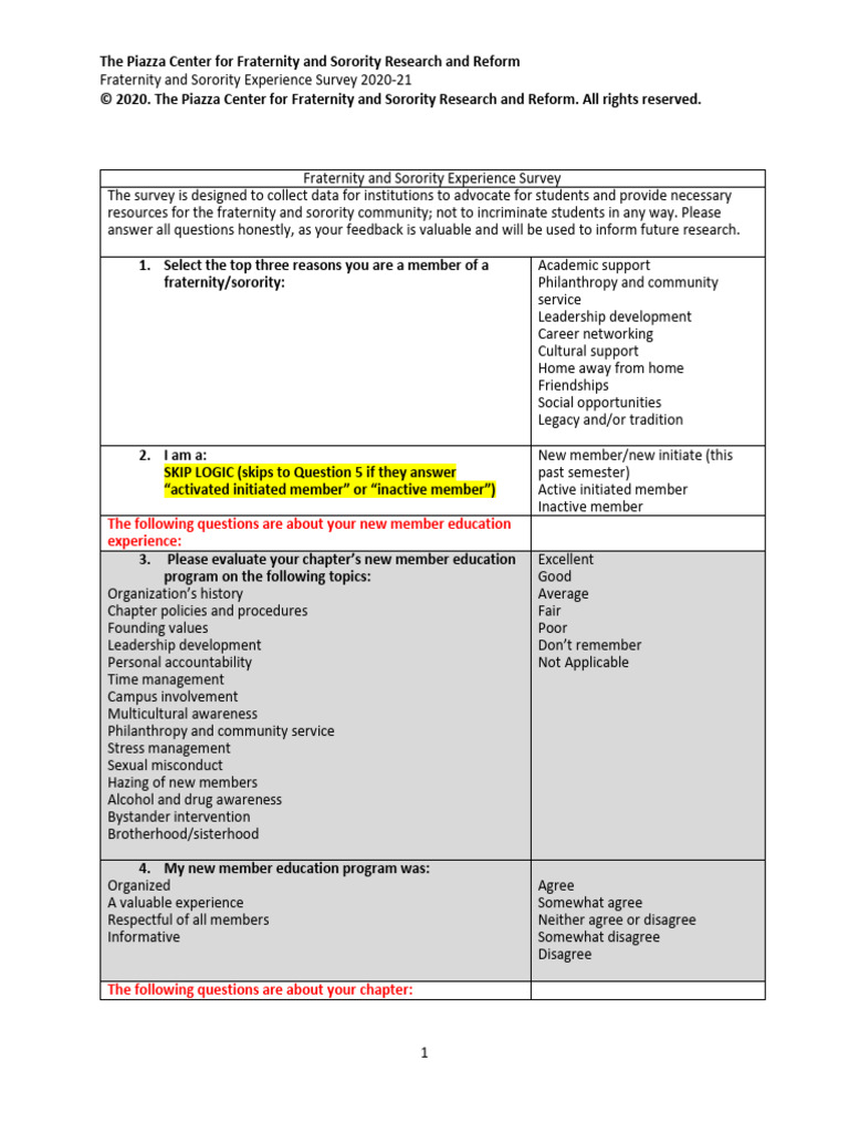 FSES Survey Instrument 2020-21 | PDF