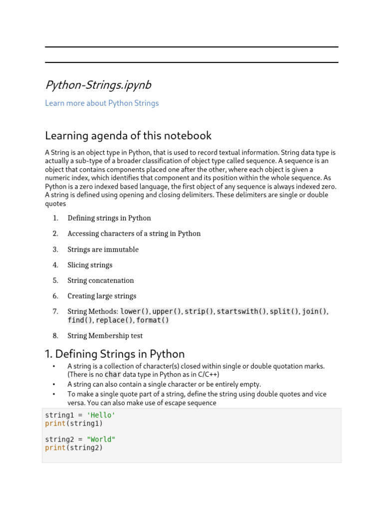Python 4 Strings | PDF Python 4 Strings | PDF