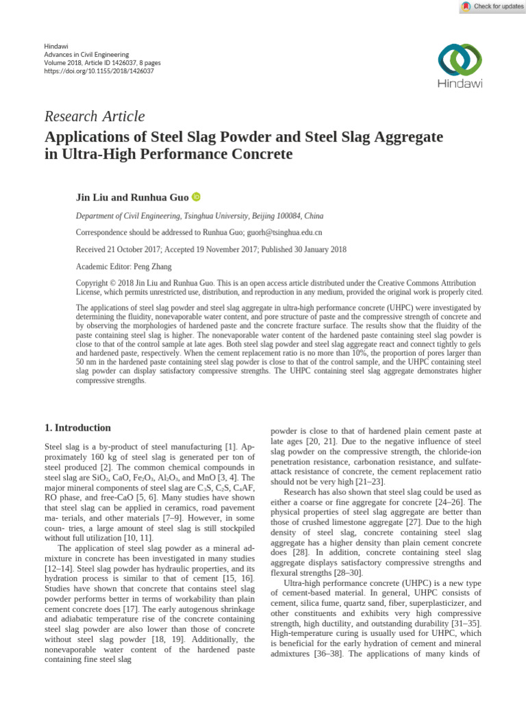Advances in Civil Engineering - 2018 - Liu - Applications of Steel Slag ...