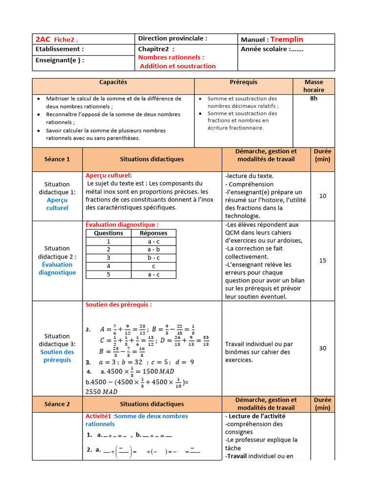 Addition Et Soustraction Des Nombres Rationnels Fiches Pedagogiques ...