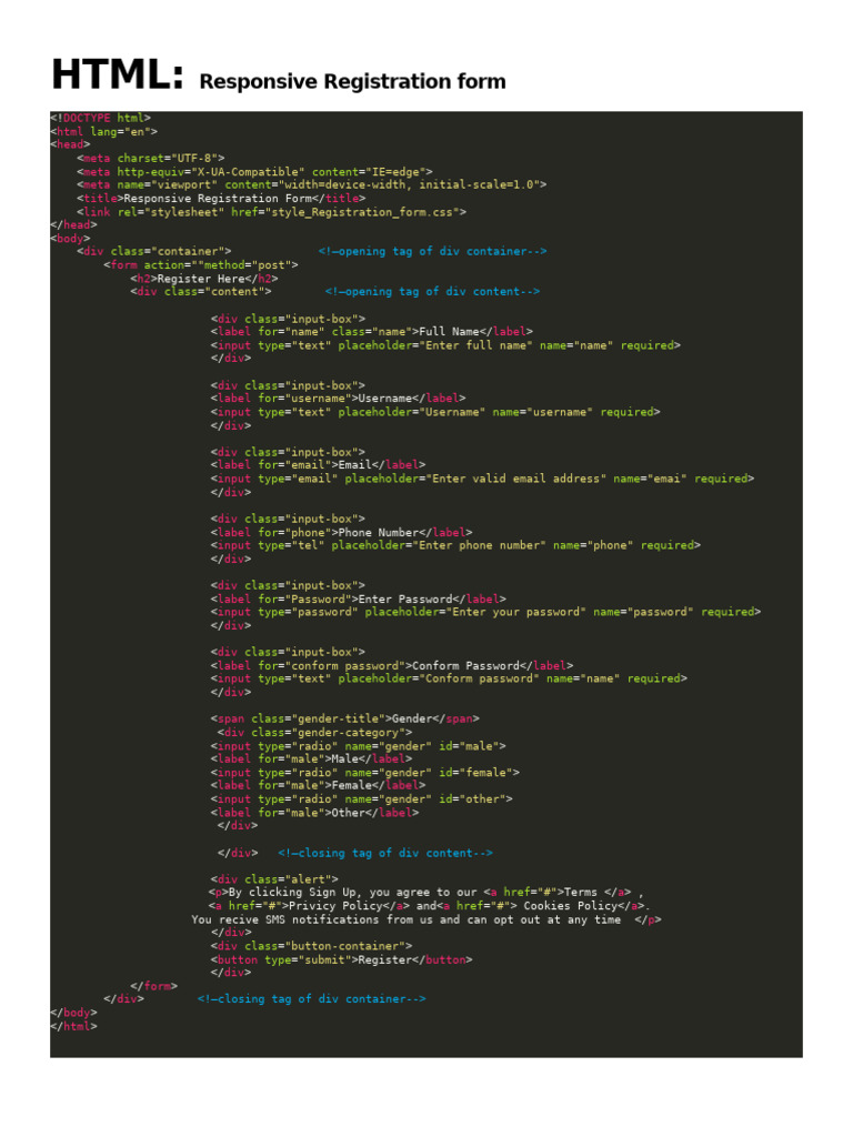 Responsive Web Registration Form | PDF