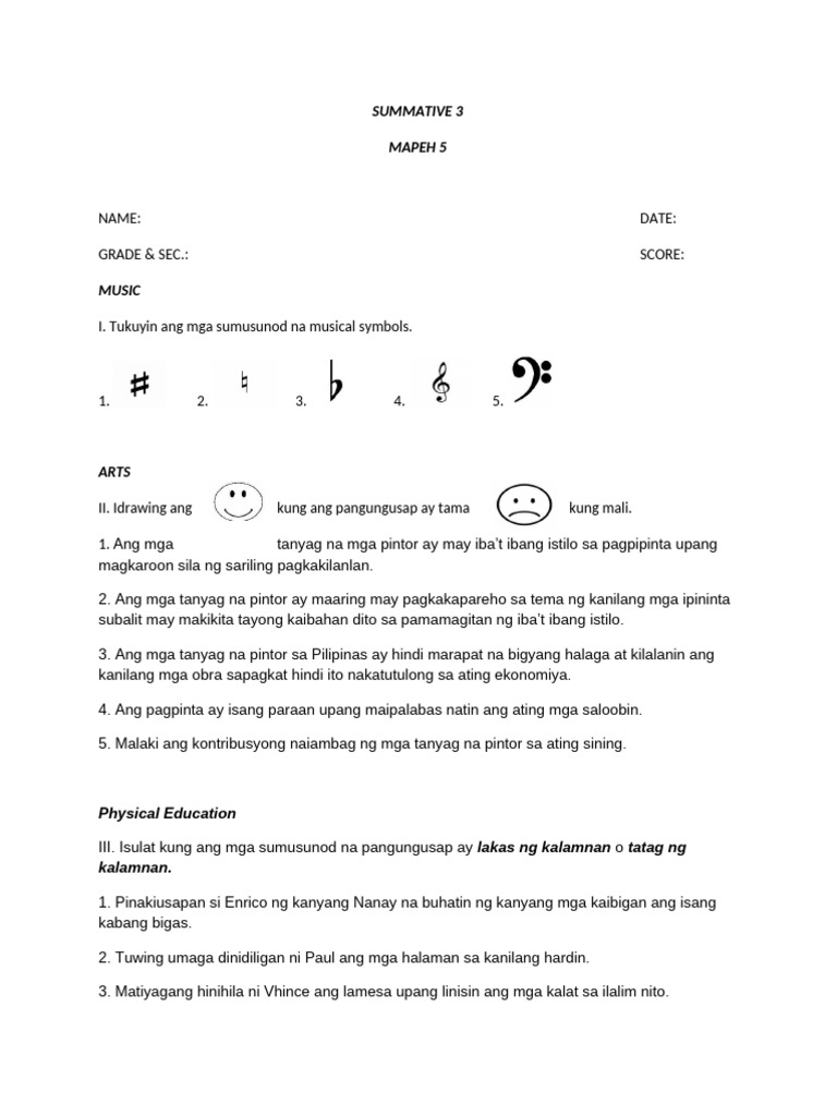 ST_MAPEH 5_Q2_3 | PDF