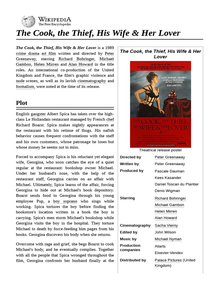 The Cook, The Thief, His Wife & Her Lover | PDF