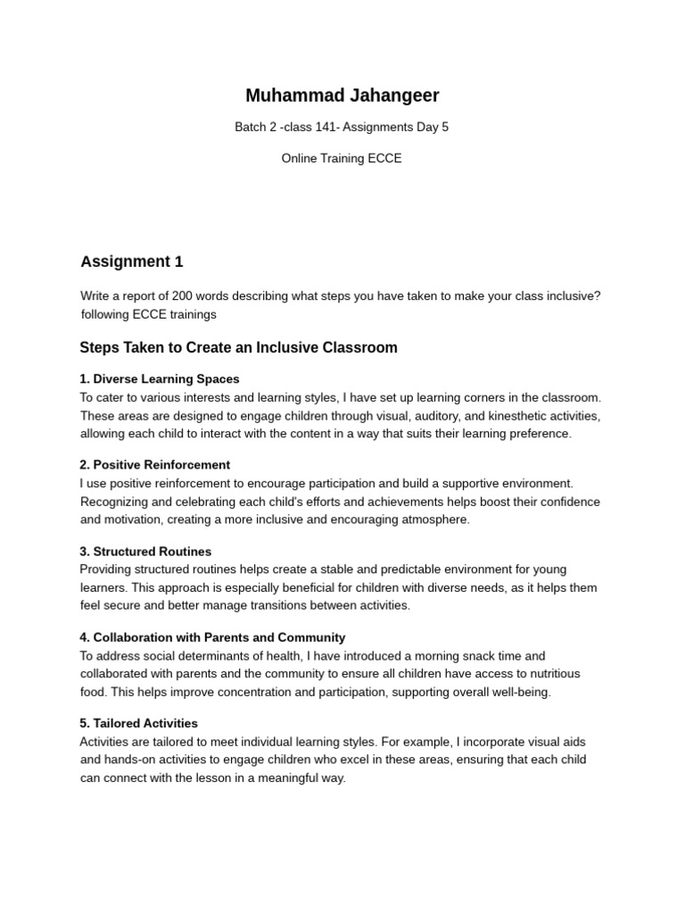 Muhammad Jahangeer Assignments Day 5 Class 141 | PDF | Lesson Plan | Teaching Method