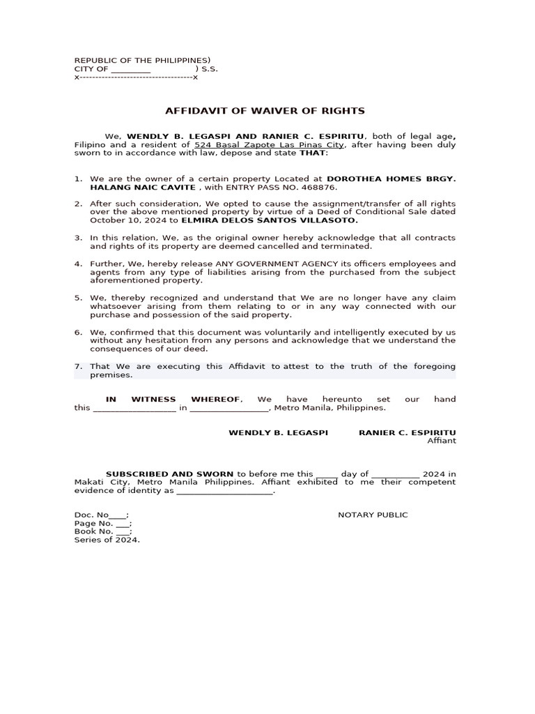 Affidavit of Waiver Elmira | PDF