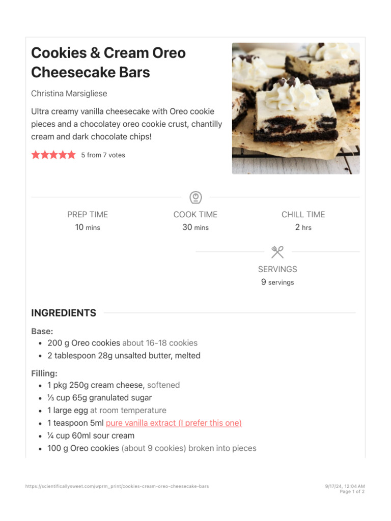Cookies & Cream Oreo Cheesecake Bars | PDF