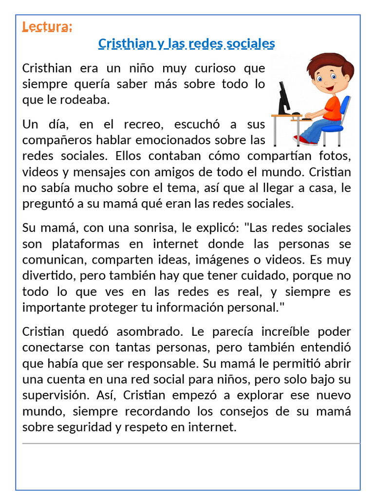 Ficha - Lectura-Cristhian y Las Redes Sociales | PDF | Redes sociales ...