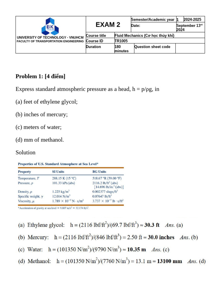 Exam 2: Problem 1: (4 điểm) | PDF