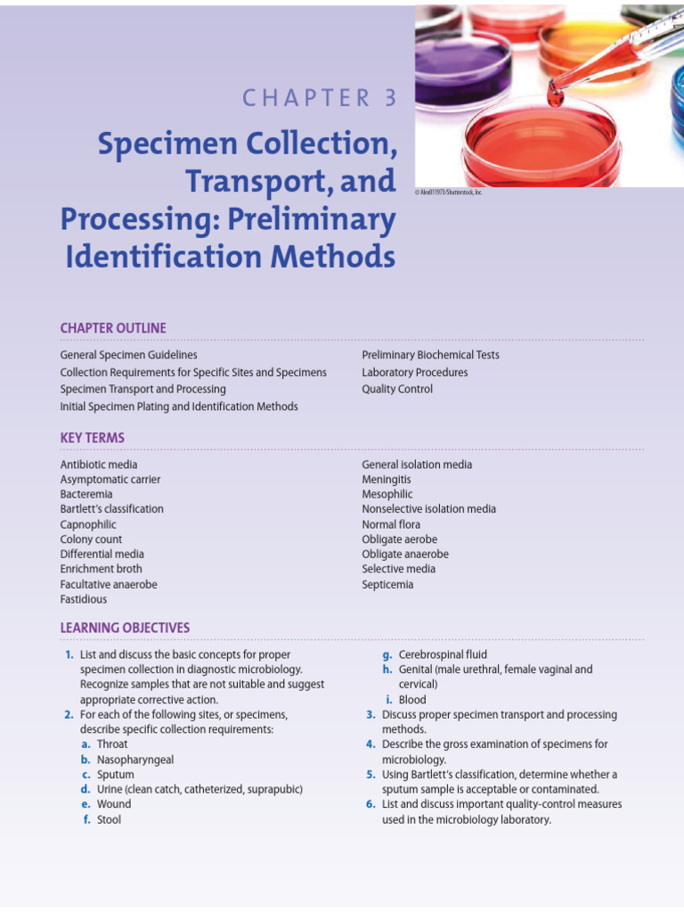 CHAPTER 3: Specimen Collection, Transport, And Processing: Preliminary Identification Methods | PDF