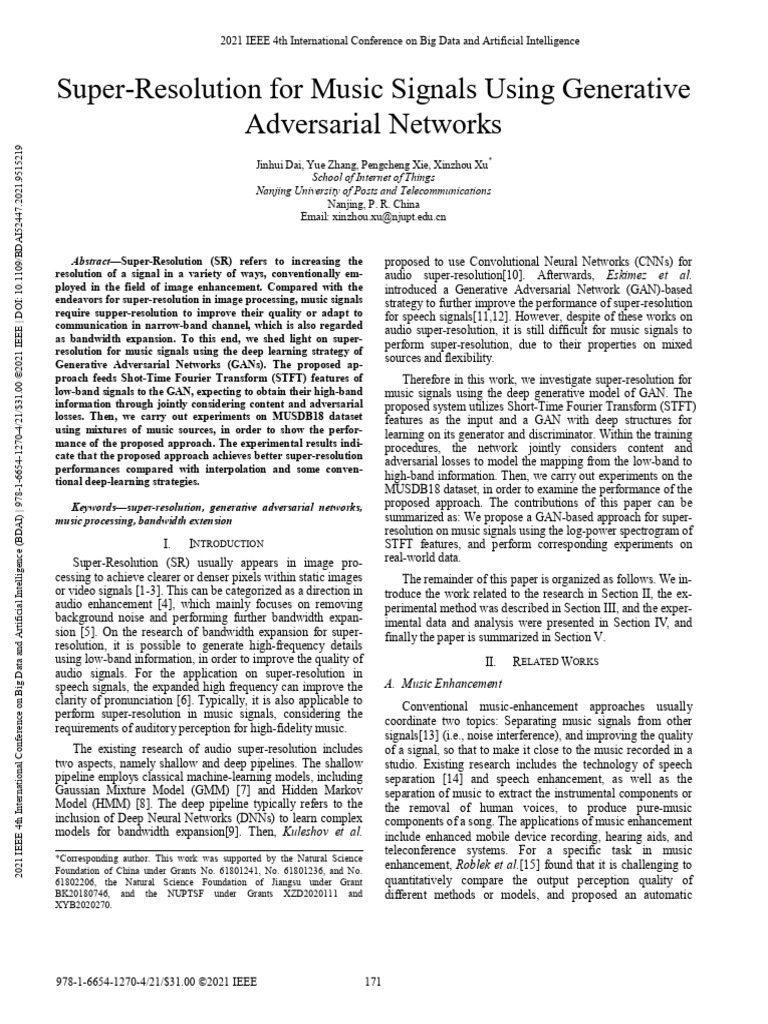 Super-Resolution For Music Signals Using Generative Adversarial Networks | PDF