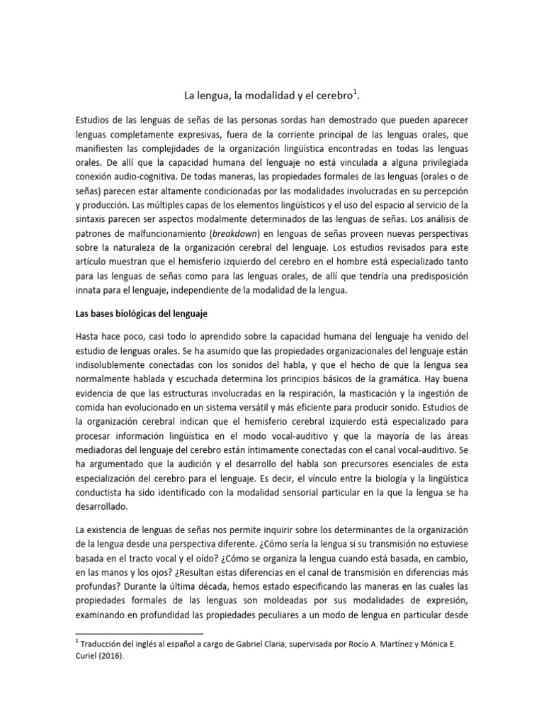 Language Modality and The Brain (TRADUCCION) | PDF