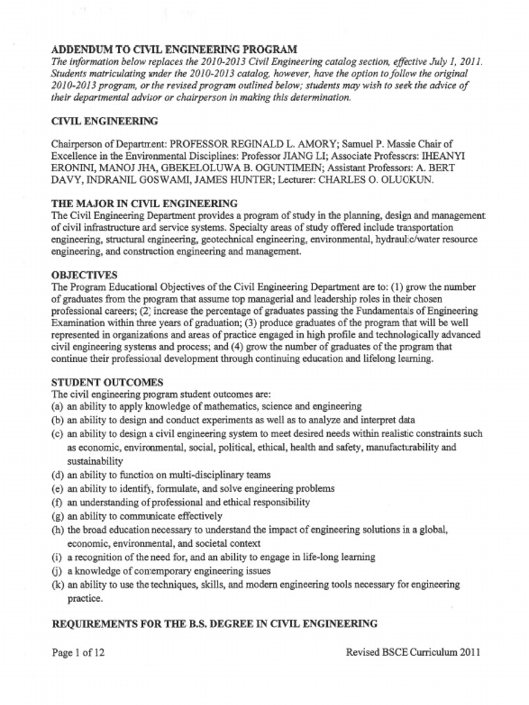 Addendum-Civil Engineering Program | PDF