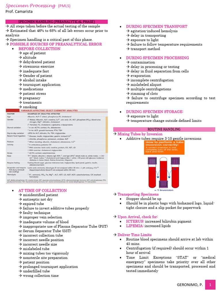 SPECIMEN HANDLING | PDF