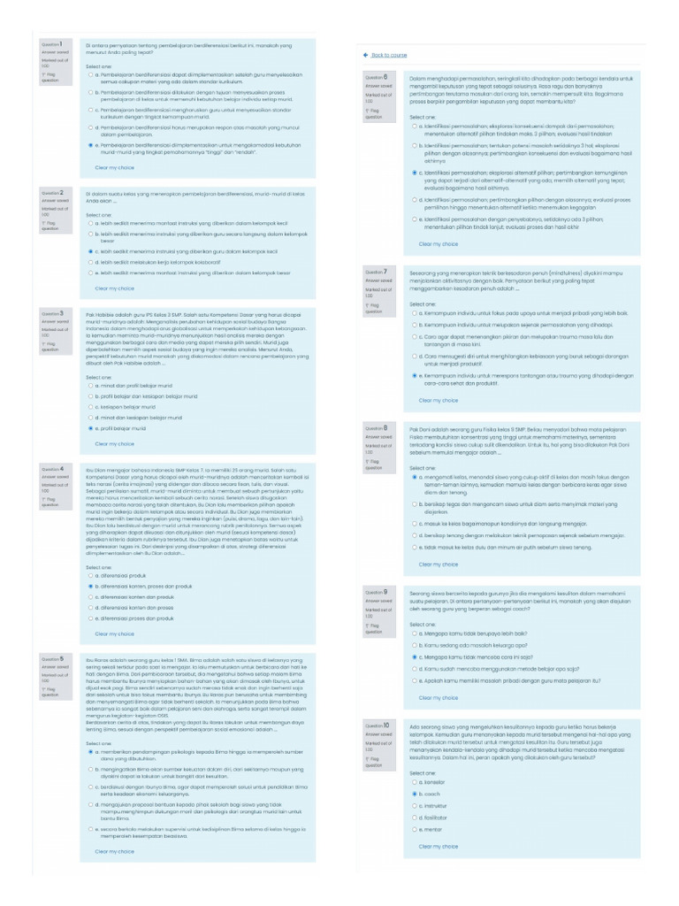 18 Soal Kunci Jawaban Pretest Modul 2 Guru Penggerak | PDF