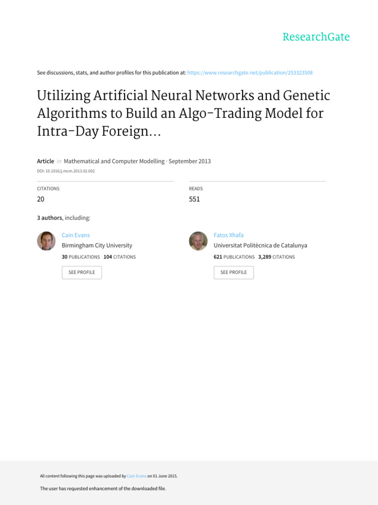 Utilizing Artificial Neural Networks and Genetic Algorithms To Build An Algo-Trading Model For ...