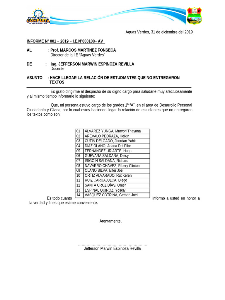 INFORME DE TEXTOS ESCOLARES | PDF