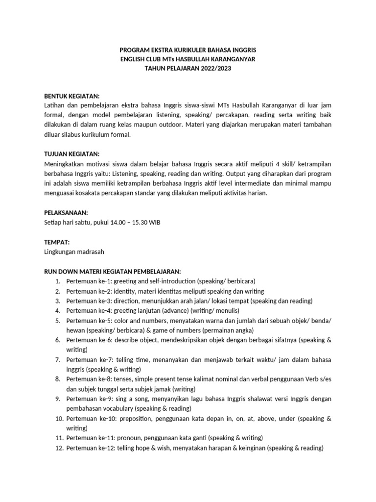 Program Ekstra English Club | PDF