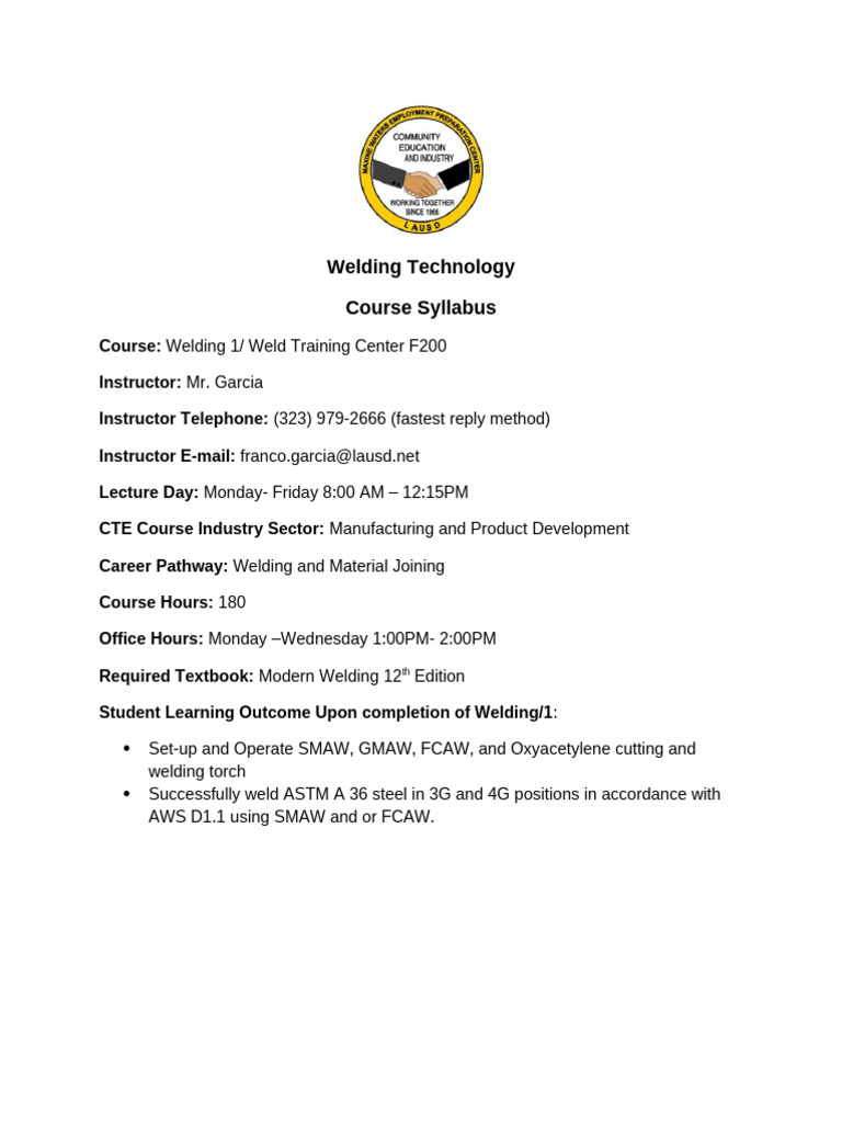 Weld 1 Syllabus | PDF