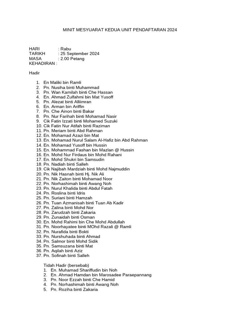 Minit Pendaftaran Kedua (Draf) | PDF