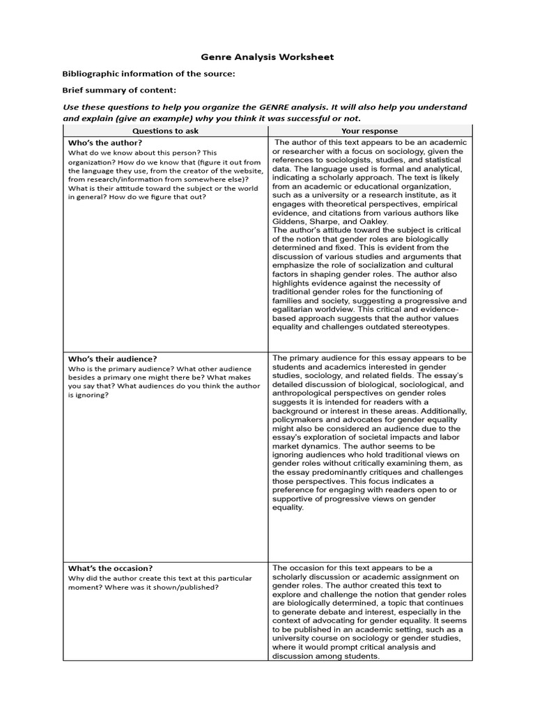 Genre Analysis Worksheet | PDF