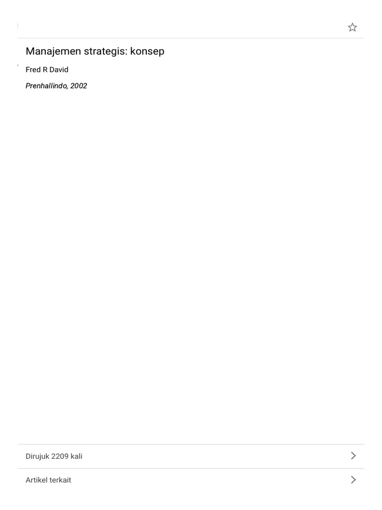 David, Fred R. 2002. Manajemen Strategis Konsep | PDF