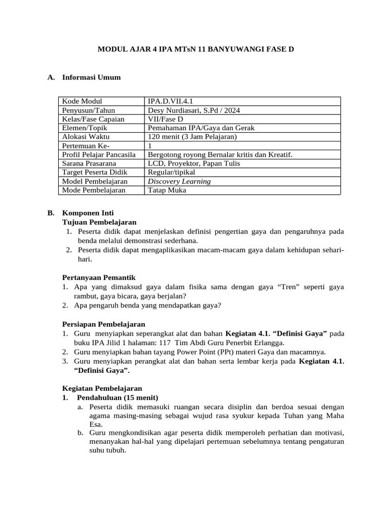 MA IPA Jilid 1 - Bab 4 - Gaya Dan Gerak - Rev | PDF | Karier & Perkembangan | Sains & Matematika