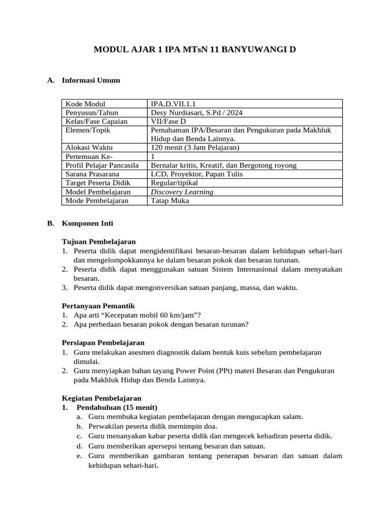 MA IPA Jilid 1 - Bab 1 - Besaran & Pengukuran PD MH Dan Benda Lainnya - Rev | PDF | Karier ...