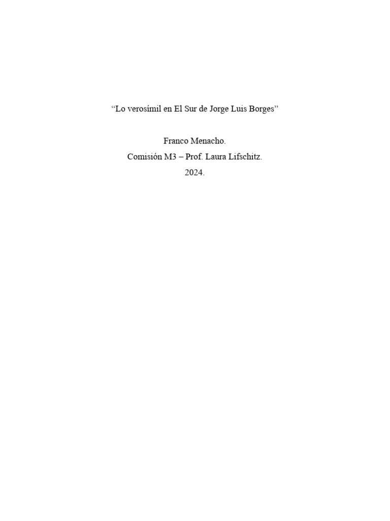 Lo Verosiěmil en El Sur de Jorge Luis Borges - Franco Menacho | PDF