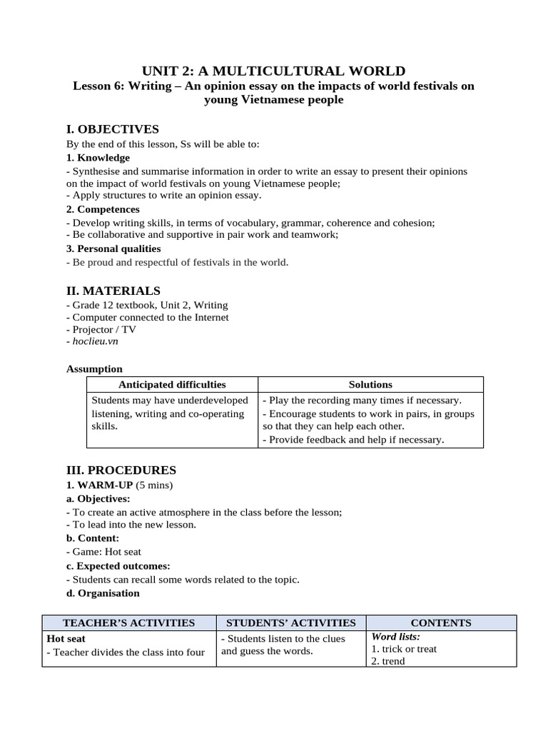 UNIT 2_ A MULTICULTURAL WORLD_Writing | PDF