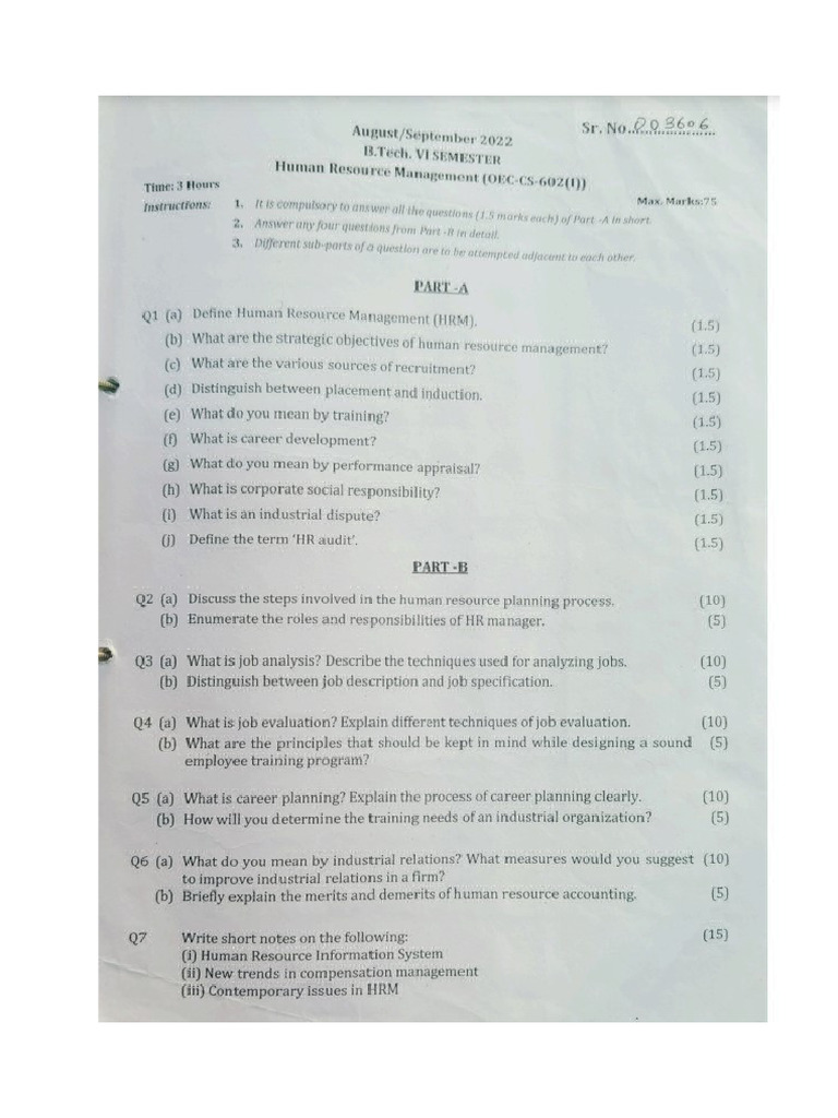 BTech CSE 6th - HRM - Previous Year Question Paper Solution - 2022 & 23 ...