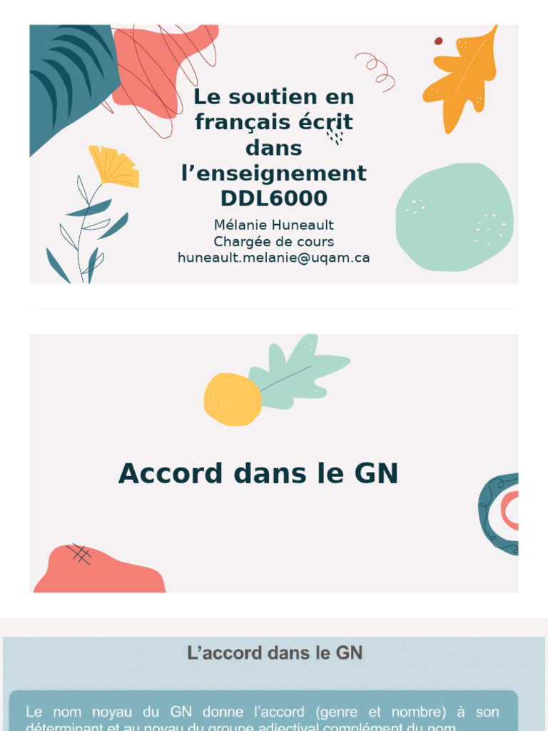 3 - PPT - Cours 2 - E2023 - Accord Dans Le GN - Ã©tudiants | PDF