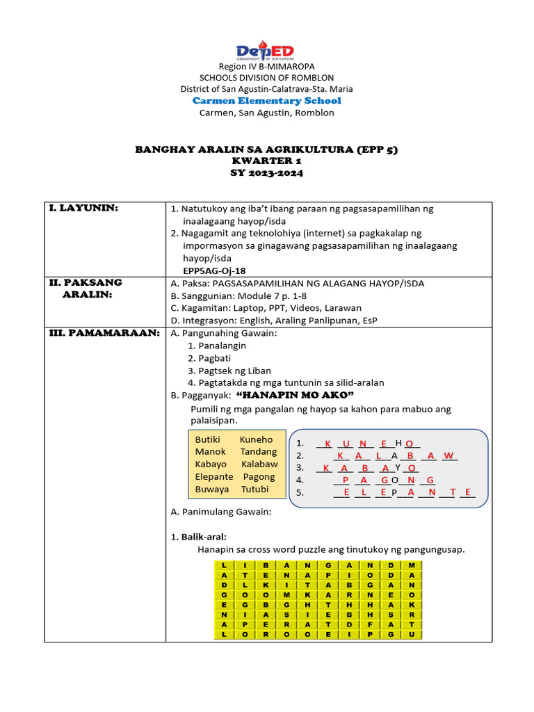 EPP 5 Lesson Plan: Animal Marketing | PDF