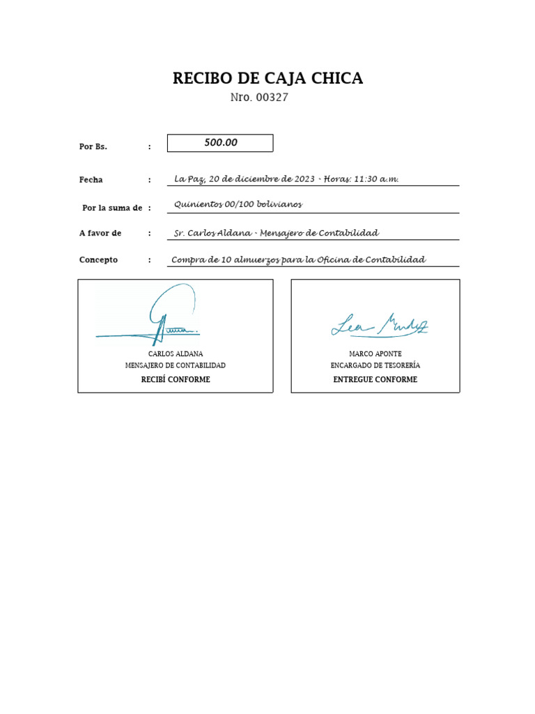 Recibo Caja Chica Nro. 327 | PDF