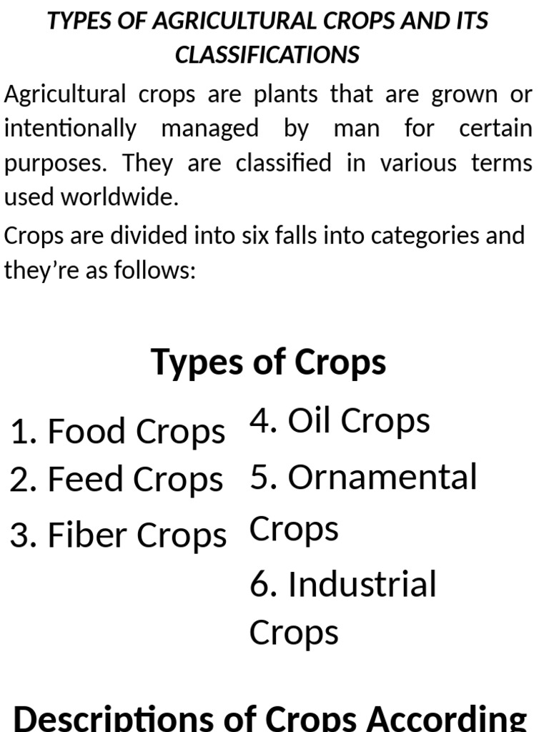 Types of Agricultural Crops and Its Classifications | PDF